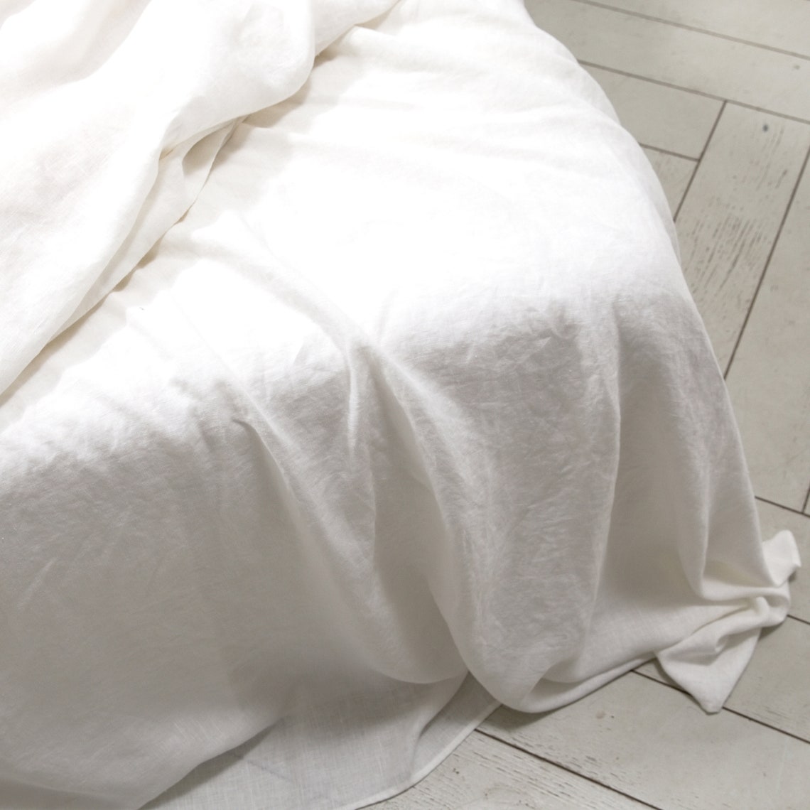 Off White Linen Sheet Set Washed. Fitted Sheet, Flat Sheet, 2 Pillow ...