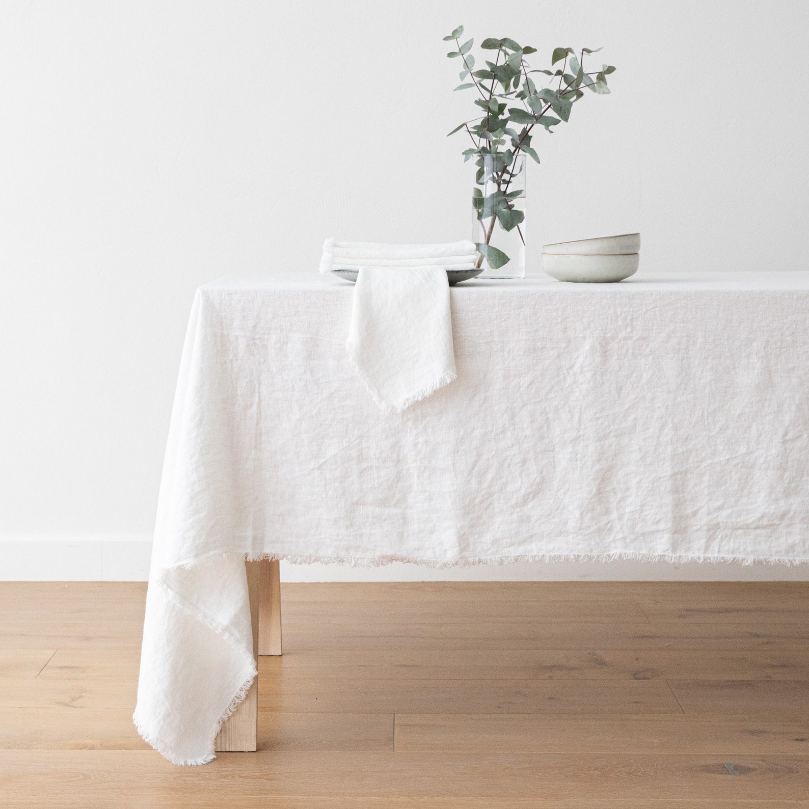 White Linen Tablecloth With Hand Made Fringes Washed. Square - Etsy