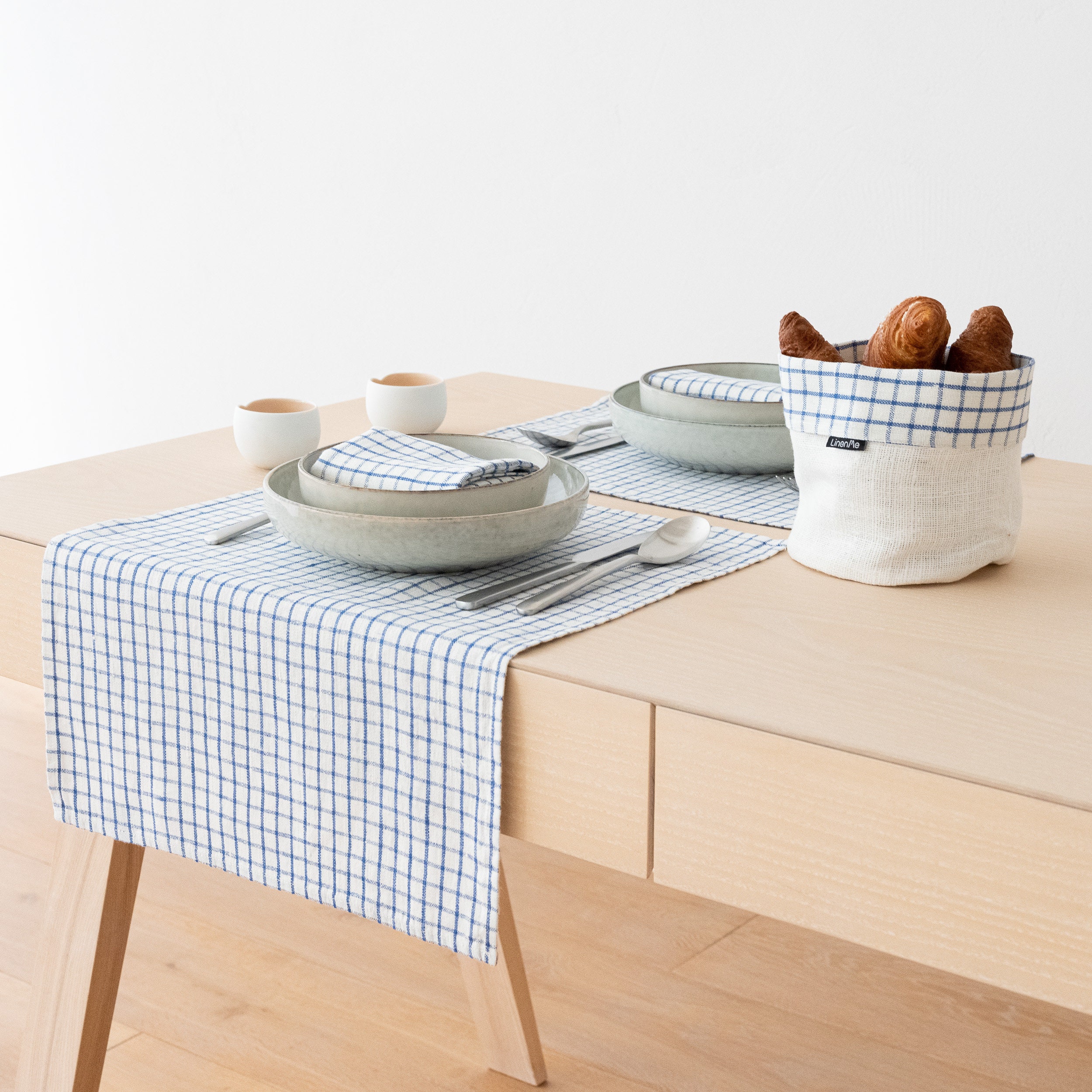 Gingham Linen Fabric Bread Basket, Organic Food Storage, Plant Pot ...