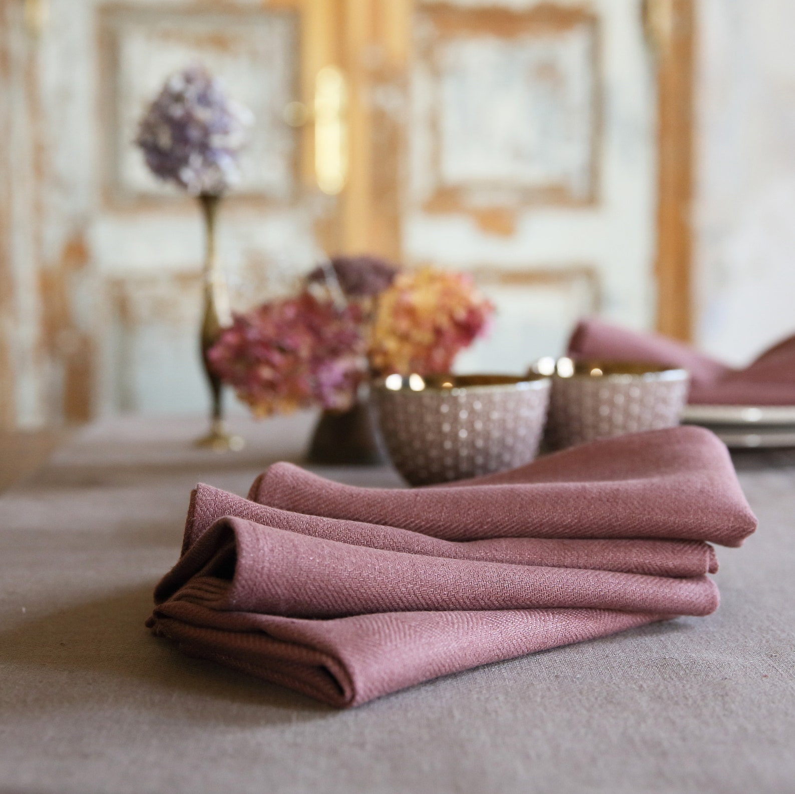 Washed Linen Napkins in Various Colors. Herringbone Weave | Etsy