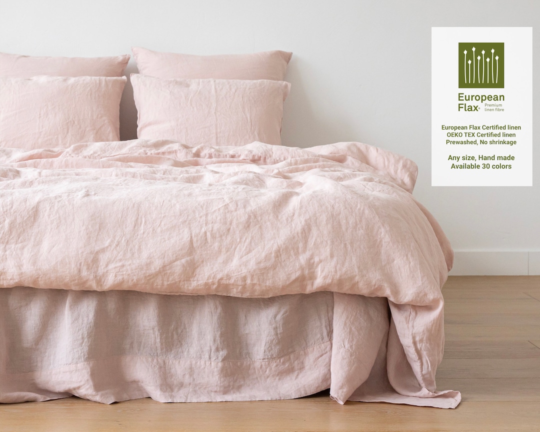 Washed Linen Bedding Set in Rosa, Pink. Plain Weave Stone Washed Linen ...