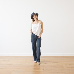 Straight Leg Trousers Alma With Button Opening Indigo. Washed - Etsy