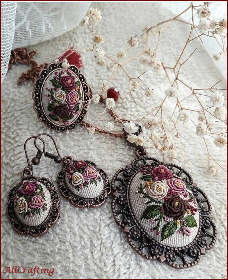 Fashion Embroidery Jewelry Set of Necklace Earrings and - Etsy