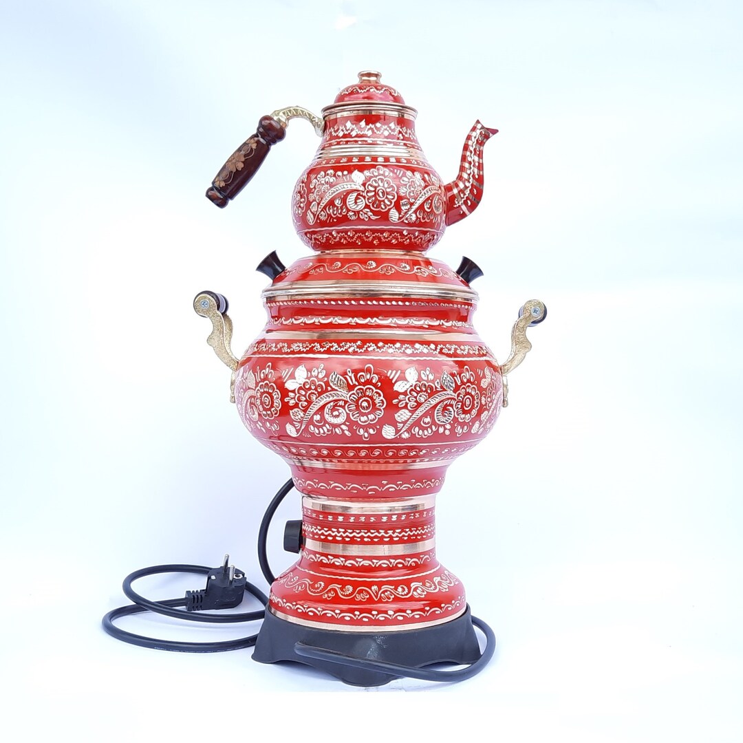 Electric Copper Samovar Red Floral Design Samovar Tea Maker Gift ...