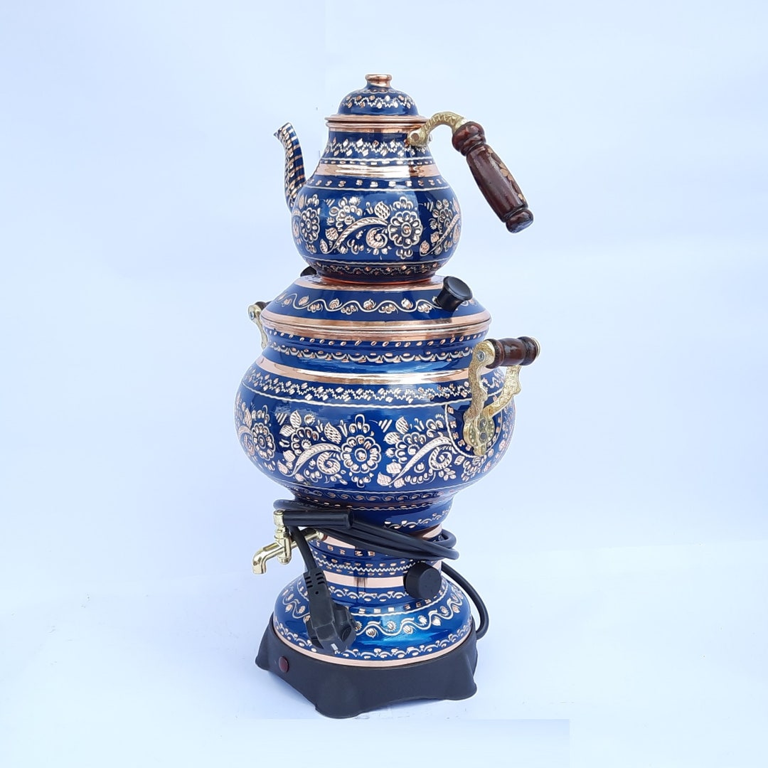 Electric Samovar Blue Floral Design Copper Samovar Tea Maker Gift ...