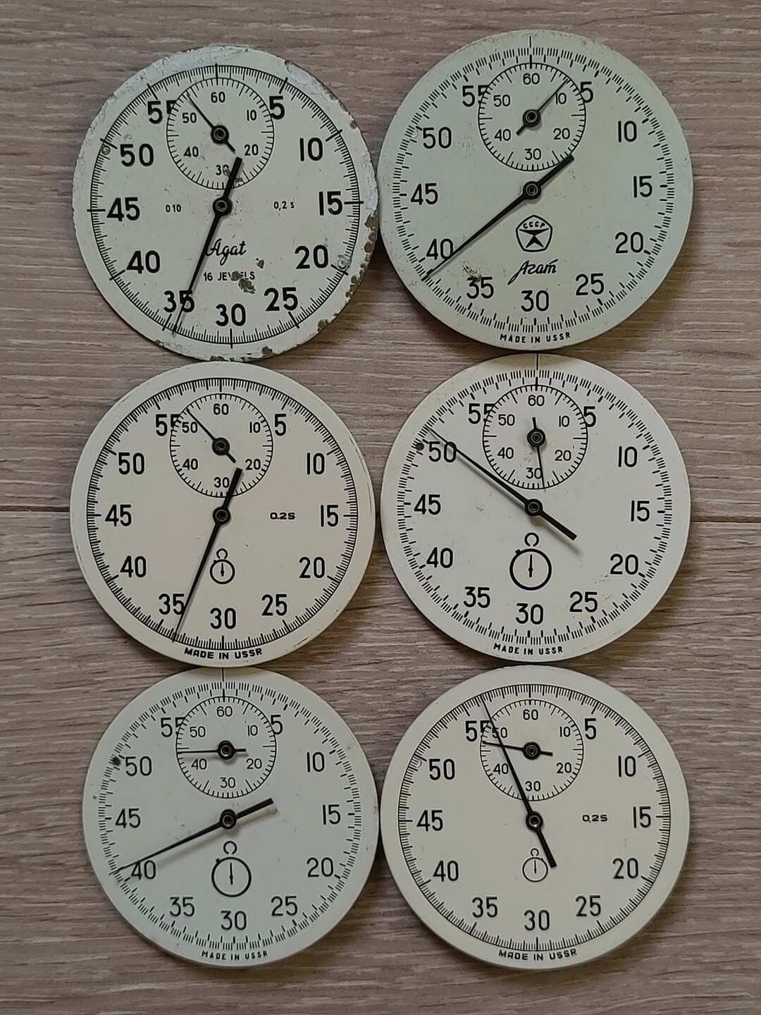 6 Pcs Vintage Soviet Era AGAT Stop Watch Dials 45 Mm Steampunk Art ...