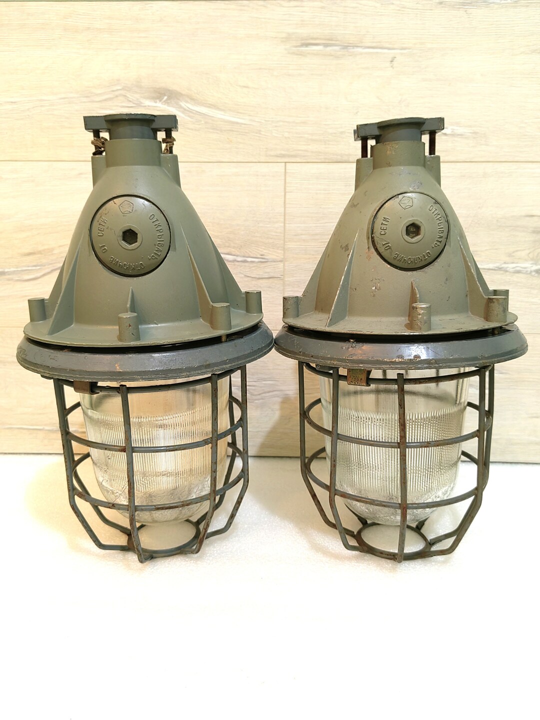 Set of 2 USSR Bunker Lamps Vintage Industrial Pendant Lights Factory ...