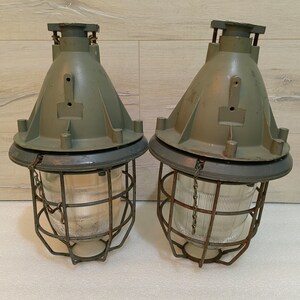 Set of 2 USSR Bunker Lamps Vintage Industrial Pendant Lights Factory ...