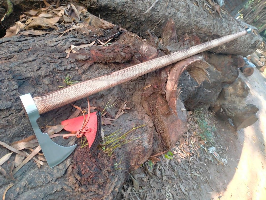 35" Walking Stick AXE Custom Handmade Hand Forged Carbon Steel Tomahawk ...