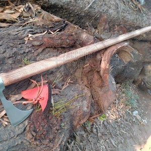 35" Walking Stick AXE Custom Handmade Hand Forged Carbon Steel Tomahawk ...