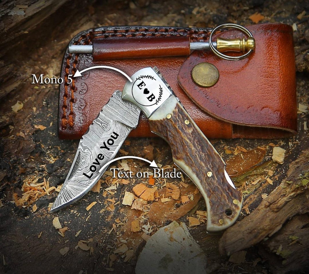 Handmade Deer Antler Pocket Knife, Damascus Folding Knives, Custom ...
