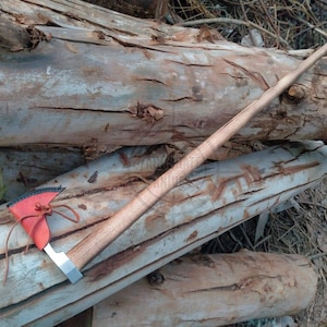 35" Walking Stick AXE Custom Handmade Hand Forged Carbon Steel Tomahawk ...
