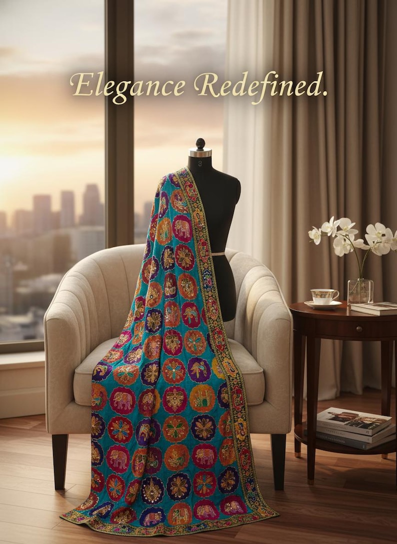 Pure Crepe Embroidered Dupatta | Vibrant Indian Wedding Wrap | Heavy ...