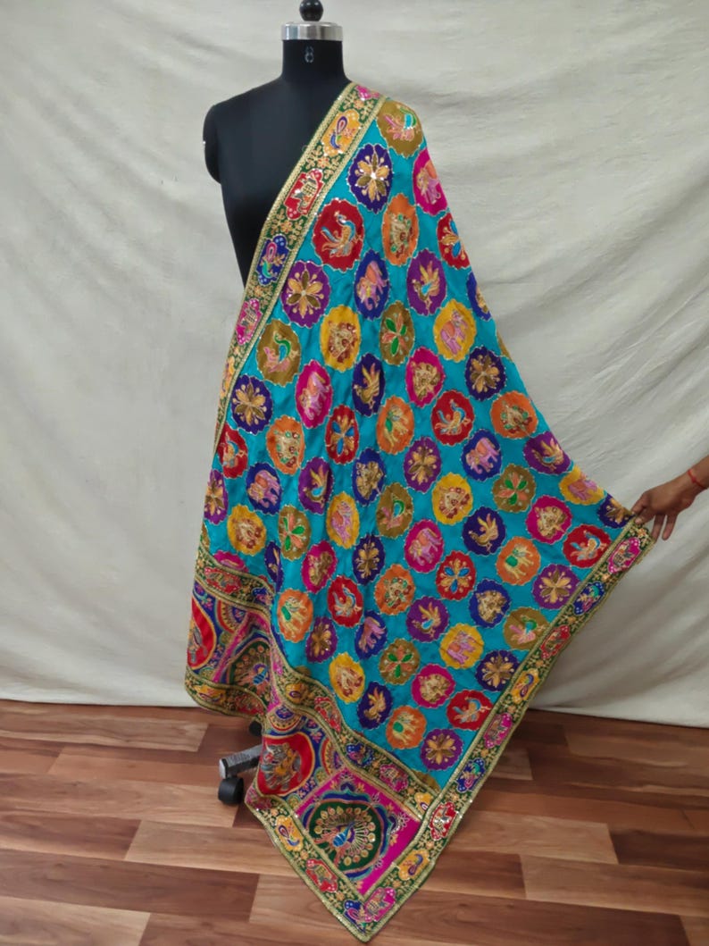 Pure Crepe Embroidered Dupatta | Vibrant Indian Wedding Wrap | Heavy ...
