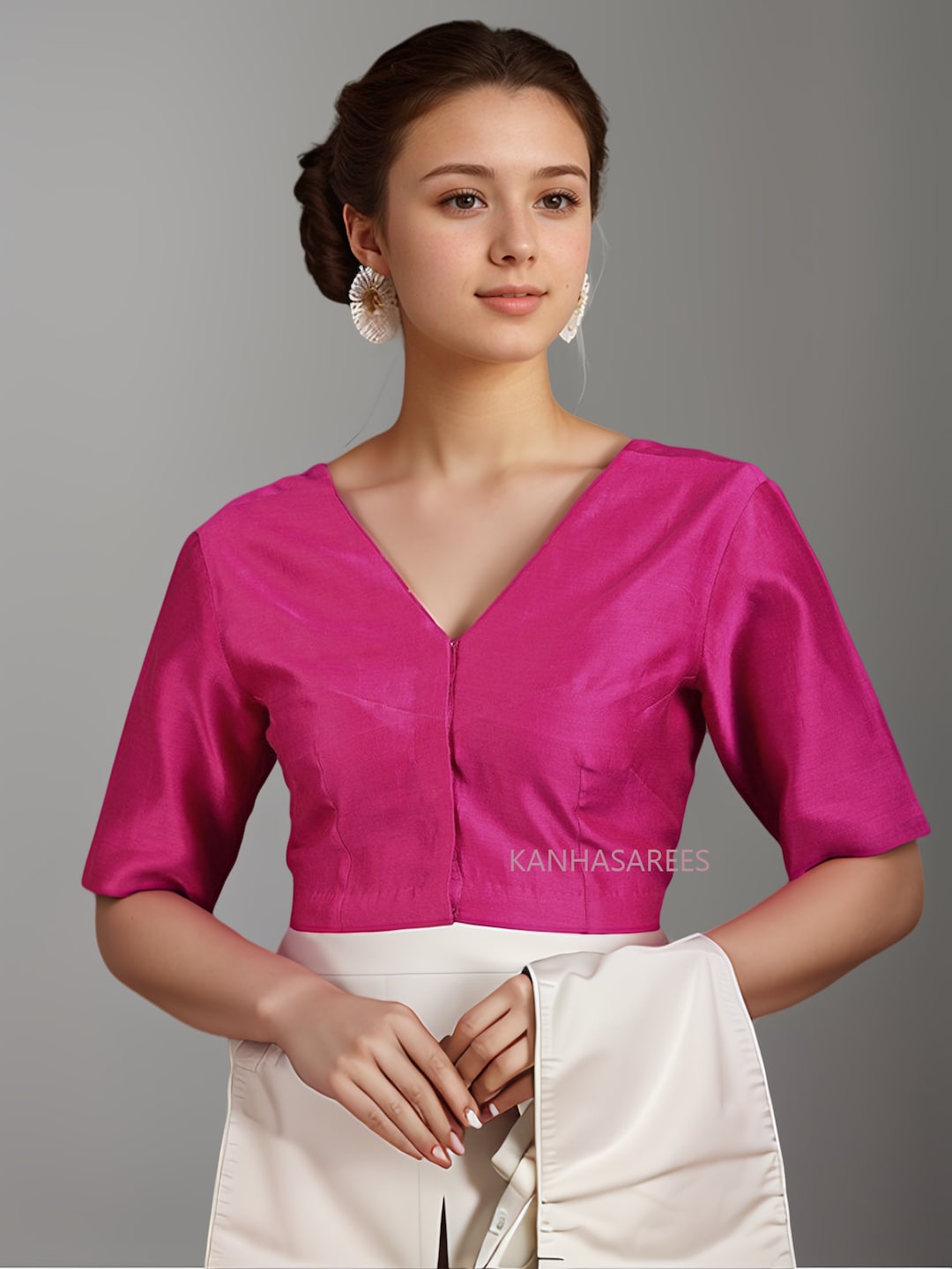 Raw Silk Rani Pink Saree Blouse Front-open Choli Crop Top Made to Order ...