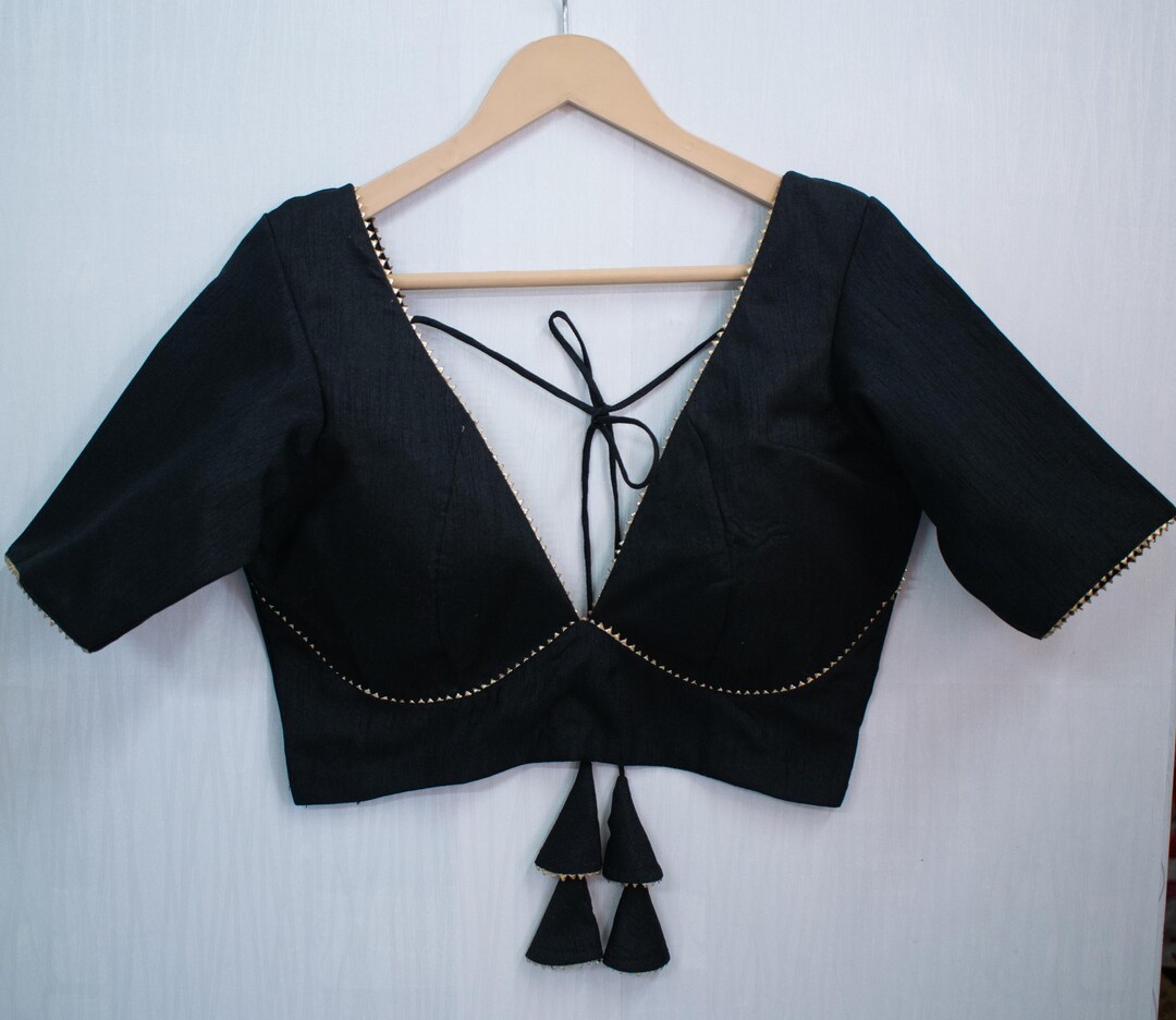 Made to Order Blended Raw Silk Saree Blouse Sleeveless V Neck Custom ...