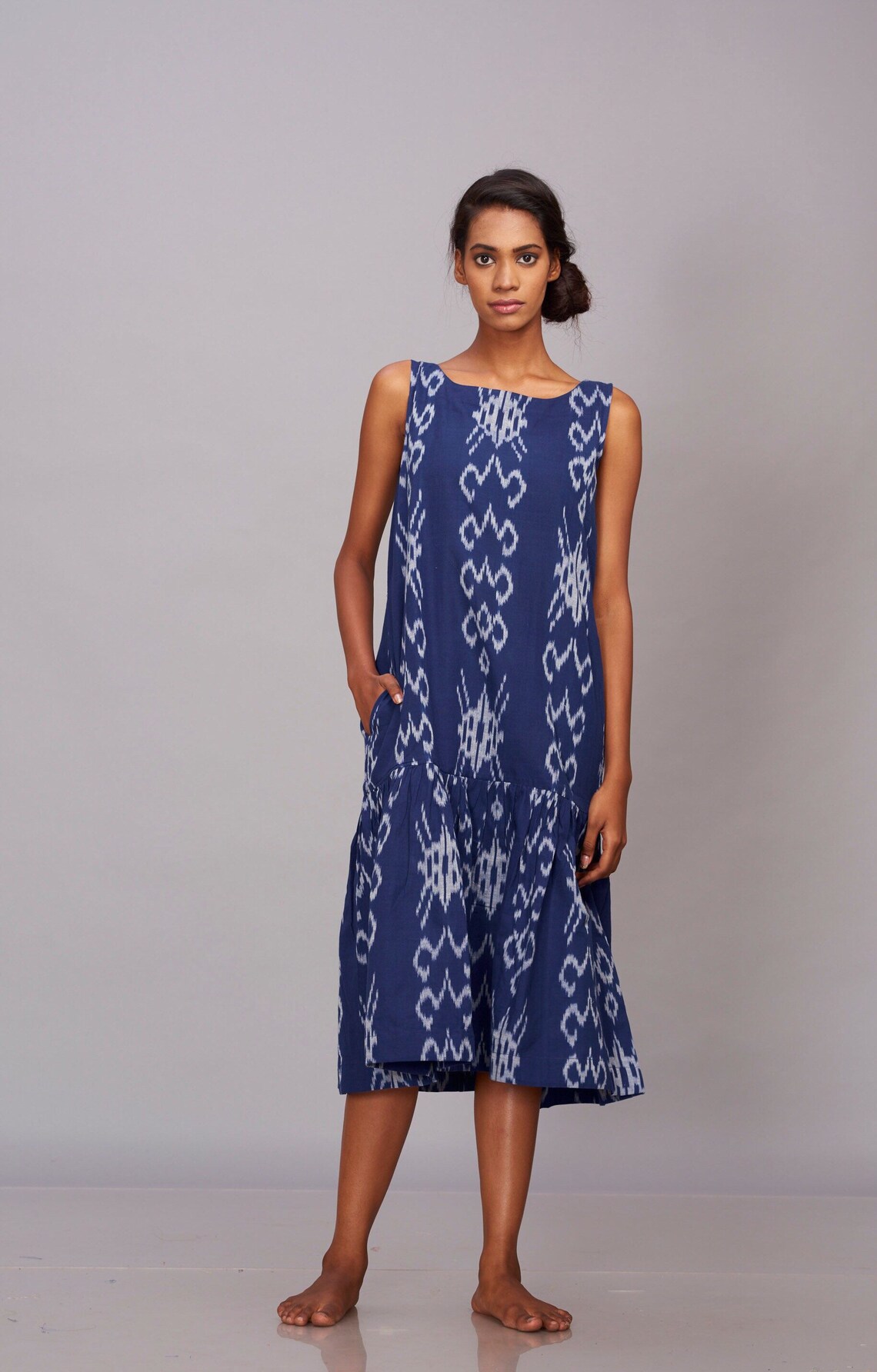 Blue Ikat Dress Vintage Tunic Dress Boho Indian Dress Plus - Etsy