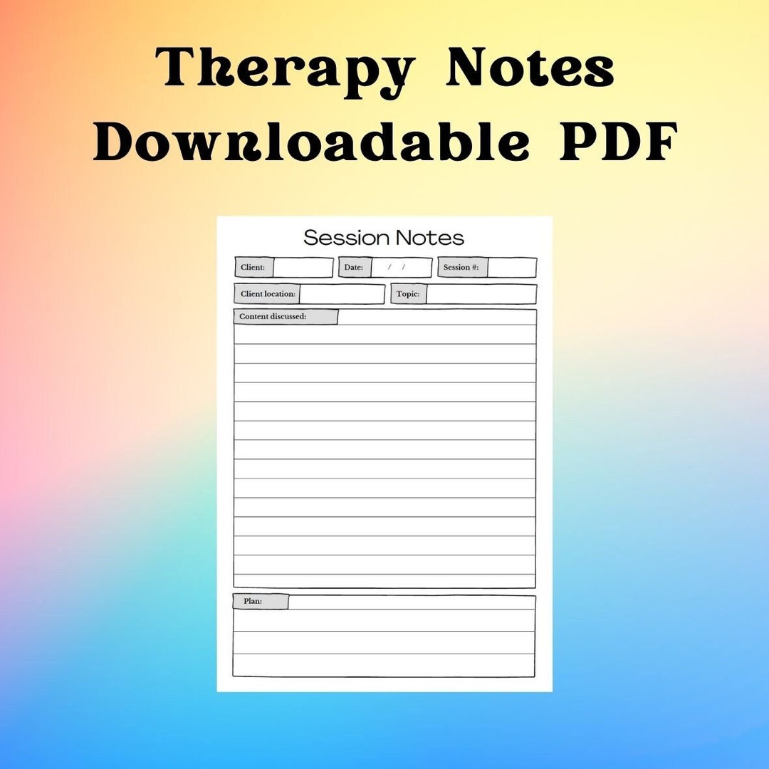 Therapy Notes - Download Instant PDF - Printable Notes for Therapists ...