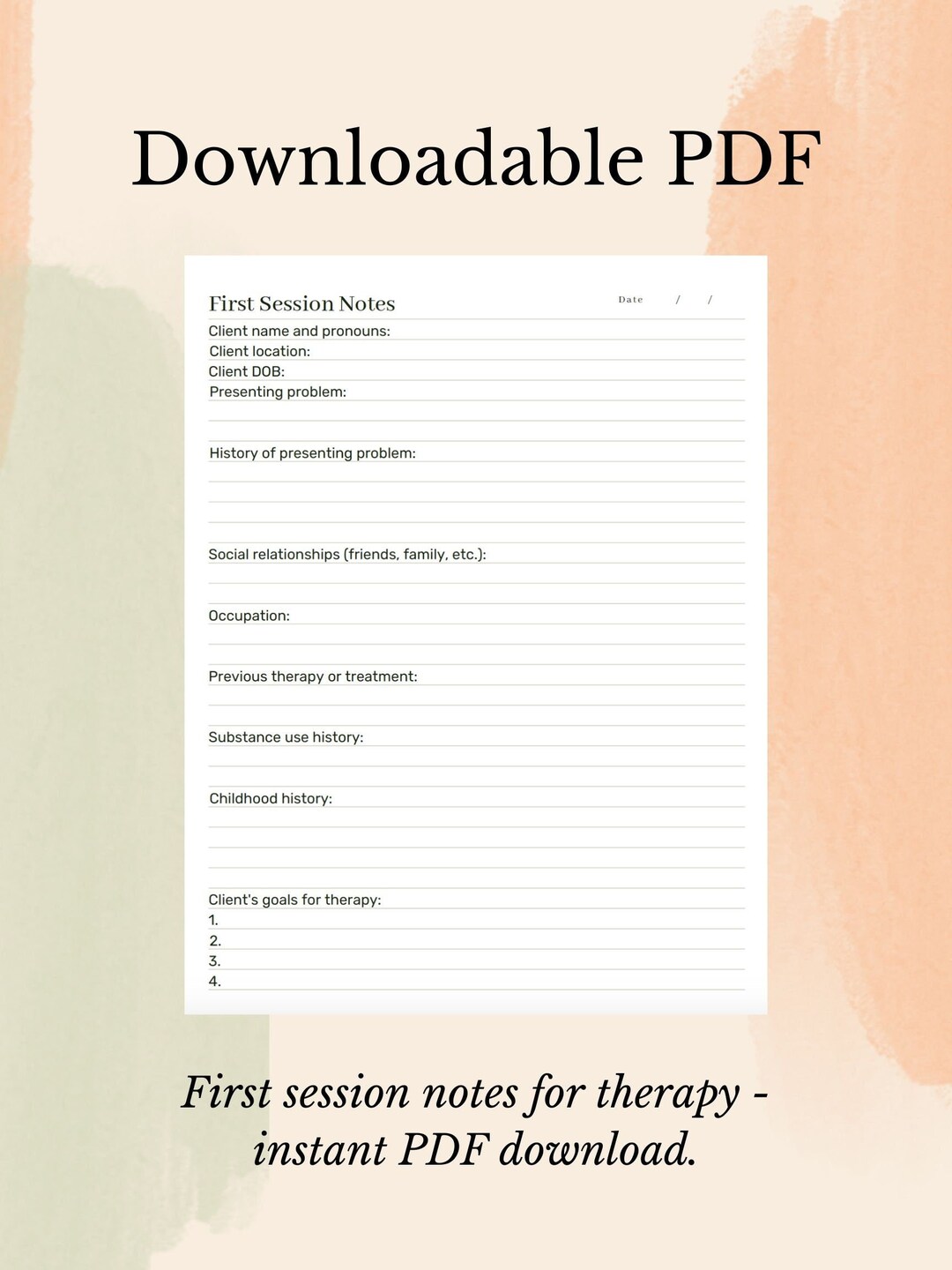 First Session Therapy Notes - Tools for Therapists - Instant PDF ...