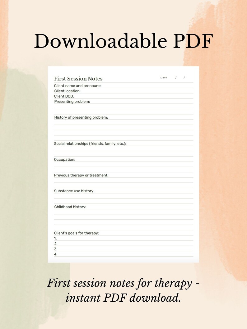 First Session Therapy Notes - Tools for Therapists - Instant PDF ...