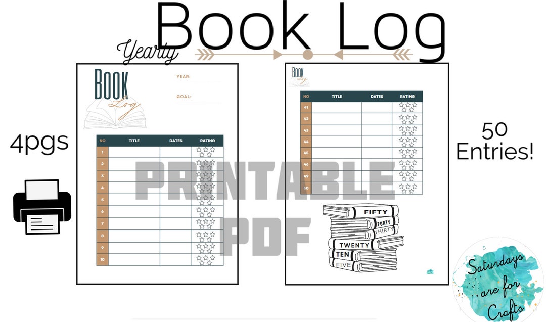 Book Log Printable Form Worksheet Book Tracker: Read 50 Books This Year ...