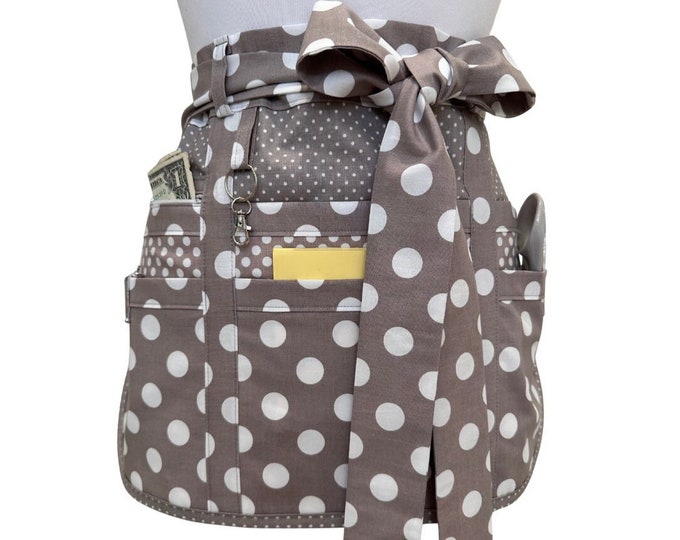Cute Gray and White Polka Dot Teacher Waist Apron With Pockets and ...