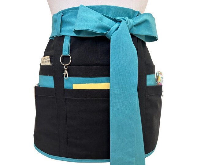 Black and Teal Teacher Vendor Apron With Pockets and Zipper, Waitress ...