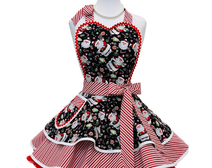 Personalized Santa Christmas Apron: Women's Candy Stripe Cooking Apron ...