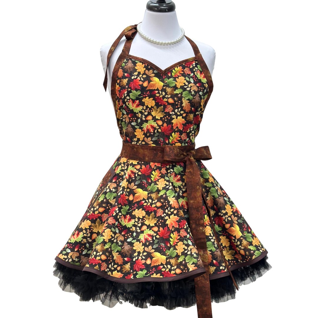 Fall Leaves Apron With Pocket - Retro Style Kitchen Gift - Plus-size ...
