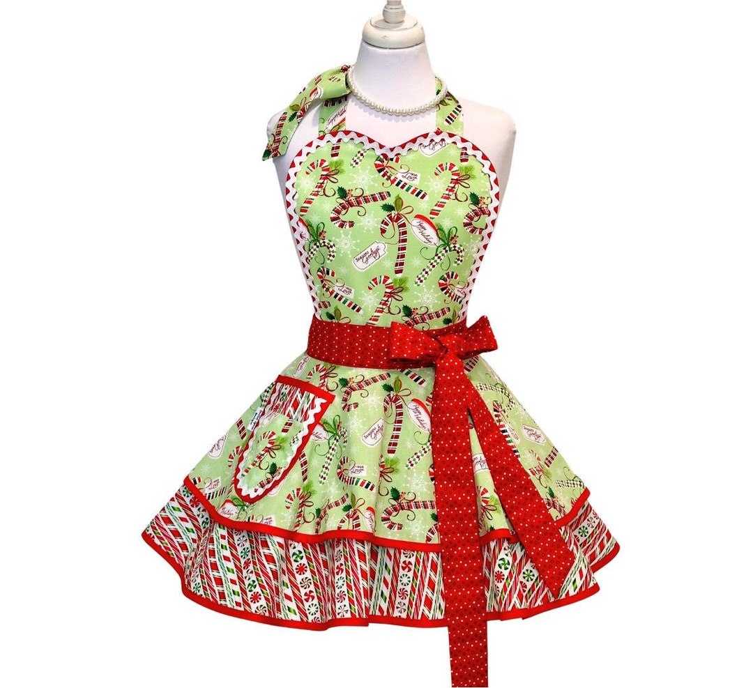 Cute Candy Cane Christmas Apron for Women Flirty Festive Christmas ...