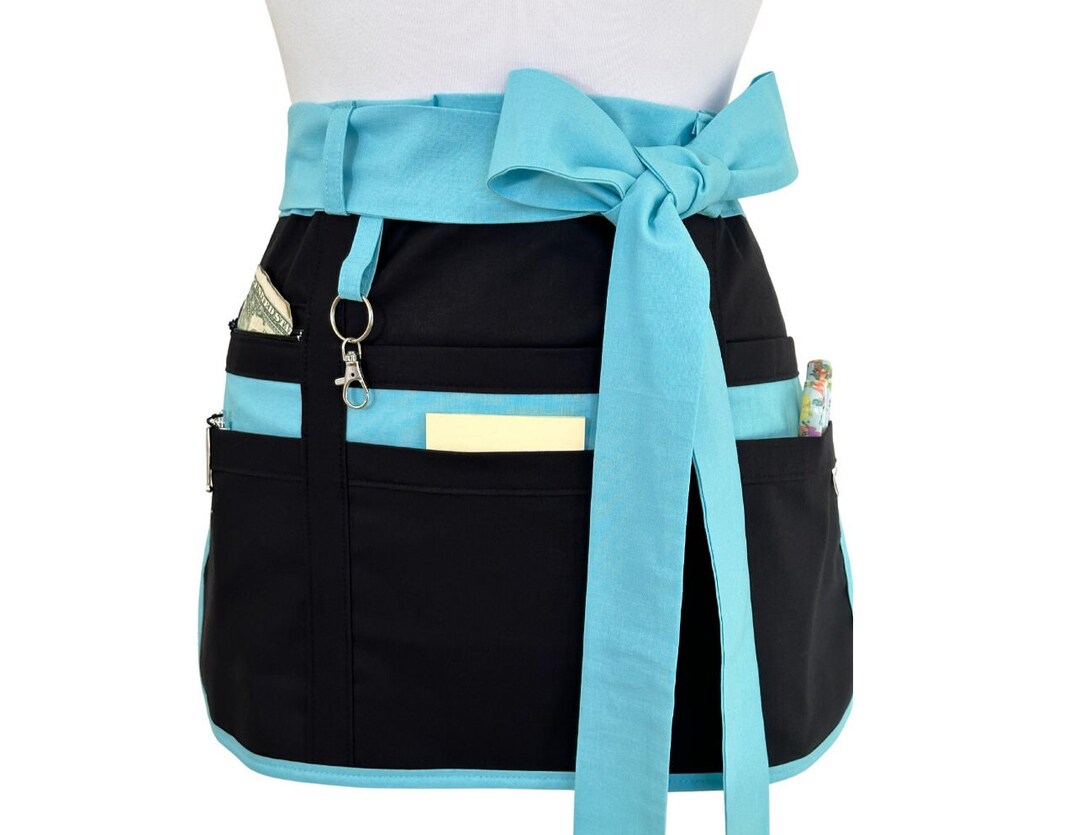 Black and Aqua Teacher Vendor Apron With Pockets and Zipper, Waitress ...