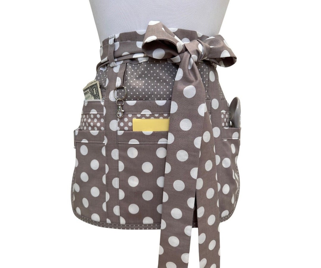 Cute Gray and White Polka Dot Teacher Waist Apron With Pockets and ...