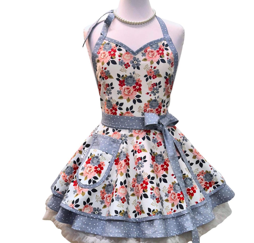 Women's Blue and Pink Floral Kitchen Apron – Personalized Gift - Etsy