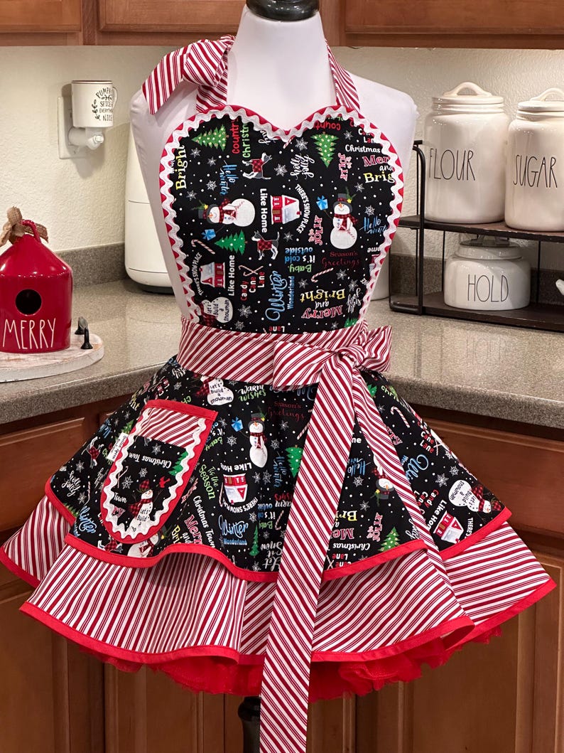 Snowman Christmas Kitchen Baking Apron: Festive Candy Stripe - Etsy