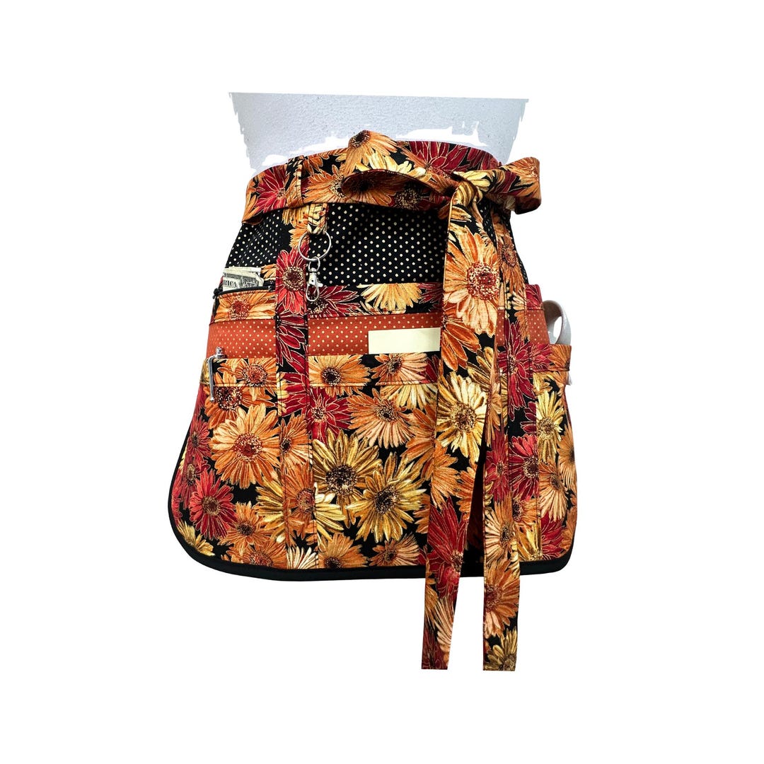 Fall Mum Vendor Apron: Teacher Server Waist Apron With Zipper Pocket - Etsy