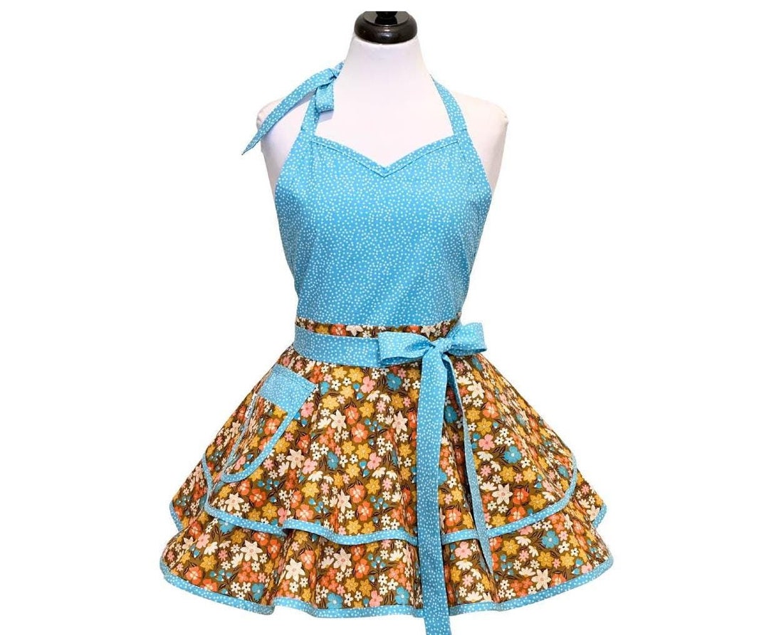 Aqua Blue Floral Kitchen Apron – Personalized Gift - Etsy