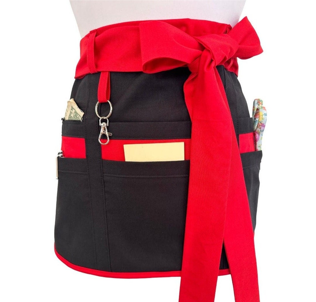 Red and Black Teacher Vendor Apron With Pockets and Zipper, Waitress ...