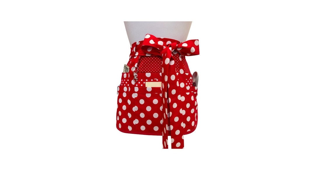 Cute Red and White Polka Dot Teacher Waist Apron With Pockets and ...