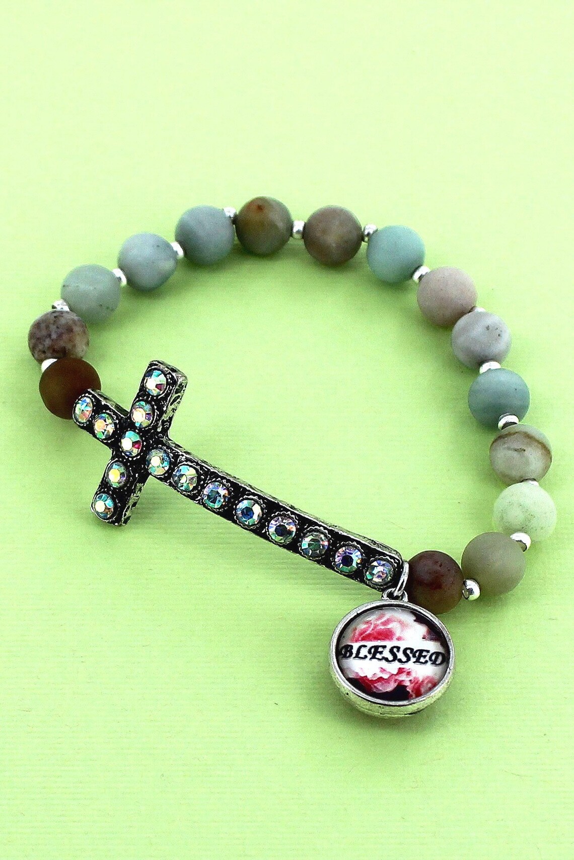Crystal Cross With 'blessed' Bubble Charm Beaded - Etsy