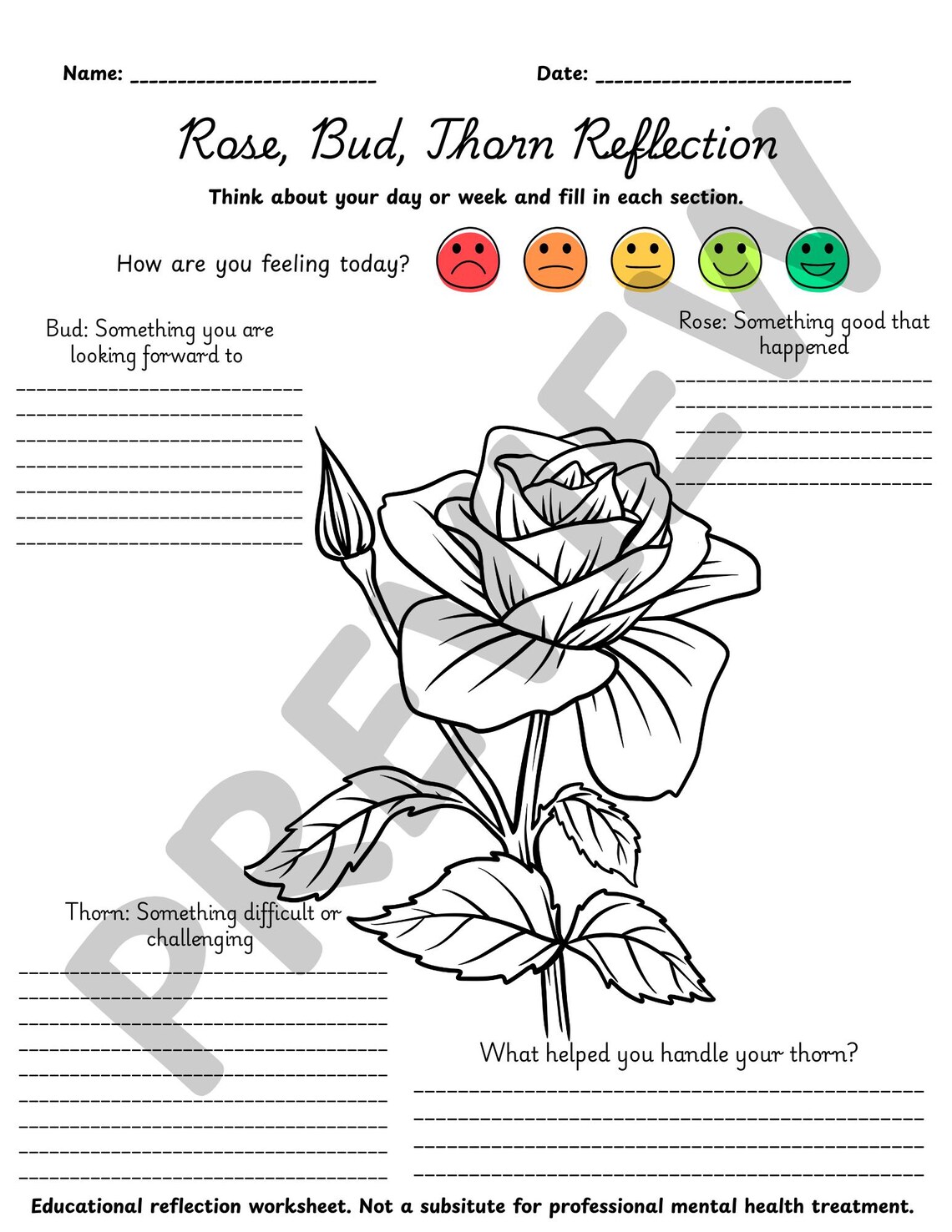 Rose Bud Thorn Reflection Worksheet | SEL Activity for Kids (digital ...
