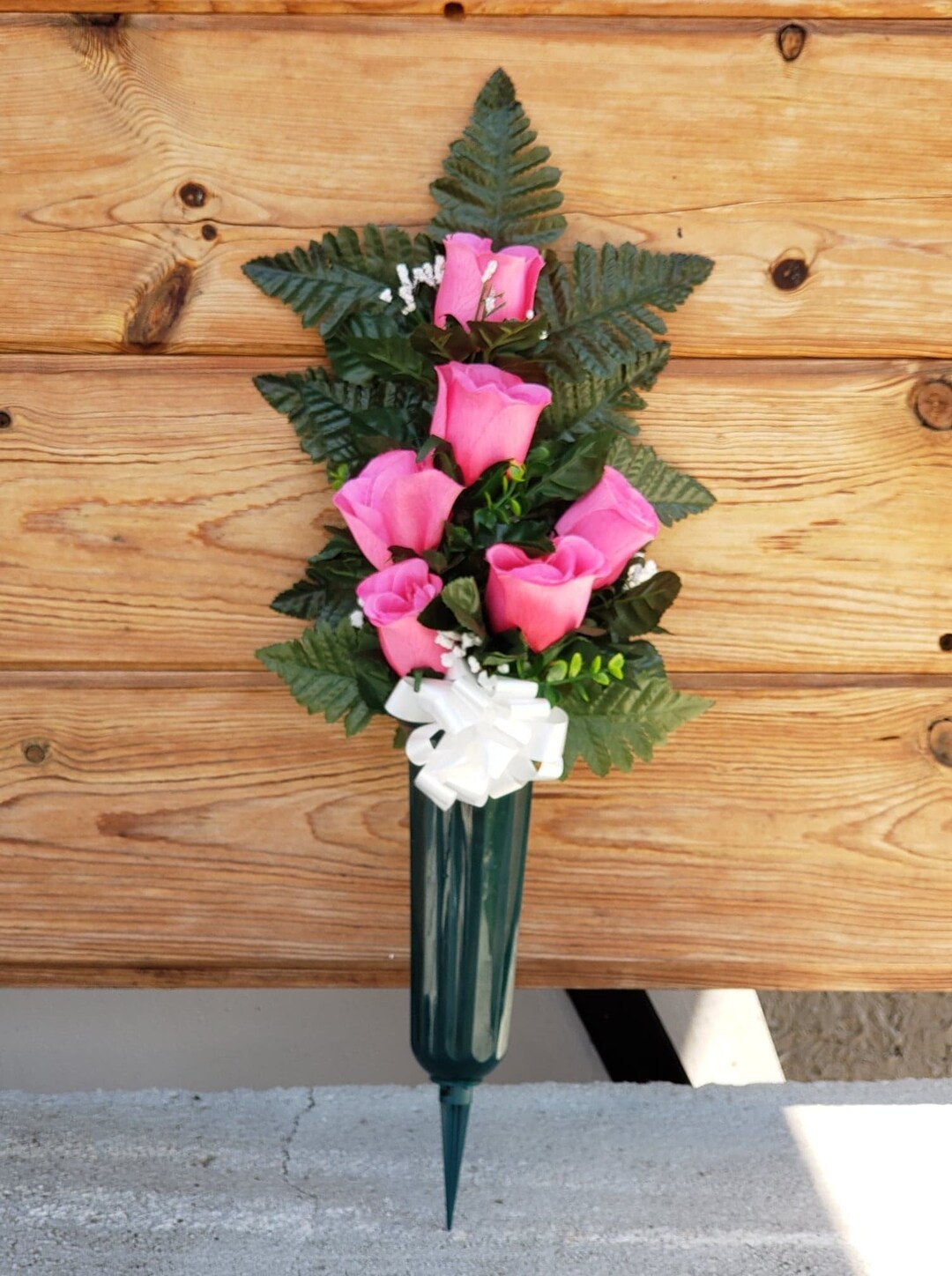 Grave Ground Vase With Pink Flowers - Etsy