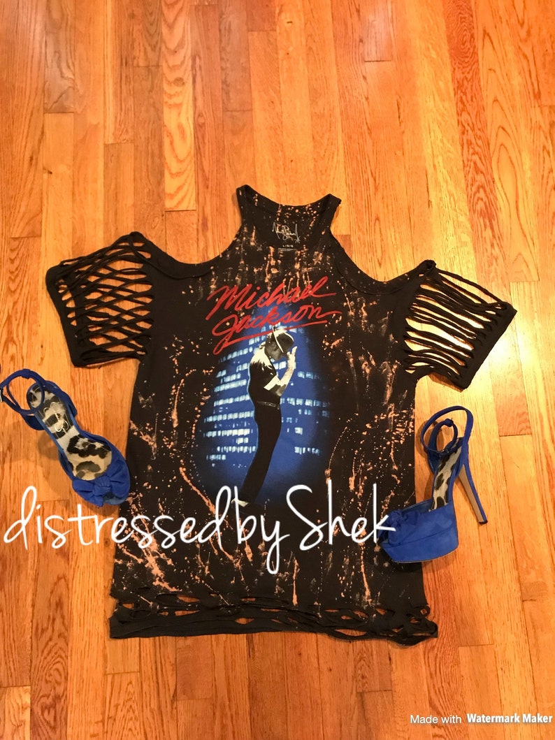 Distressed cold shoulder Michael Jackson T-shirt - Etsy Italia
