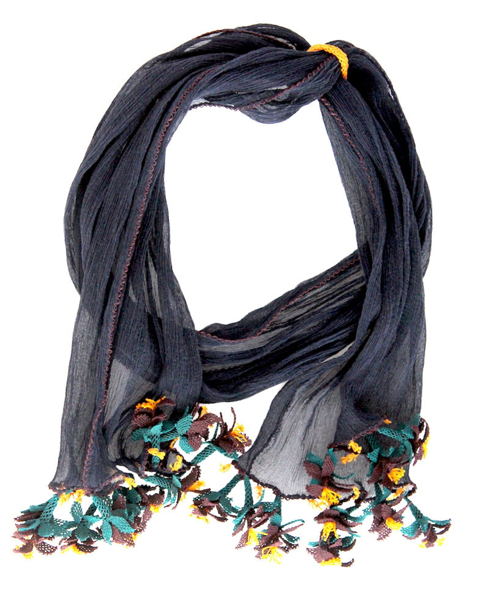 Traditional Oriental Turkish Dark Blue Silk Woman Scarf With Needle ...