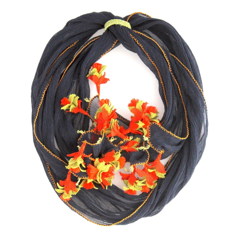 Traditional Oriental Turkish Dark Blue Silk Woman Scarf With Needle ...