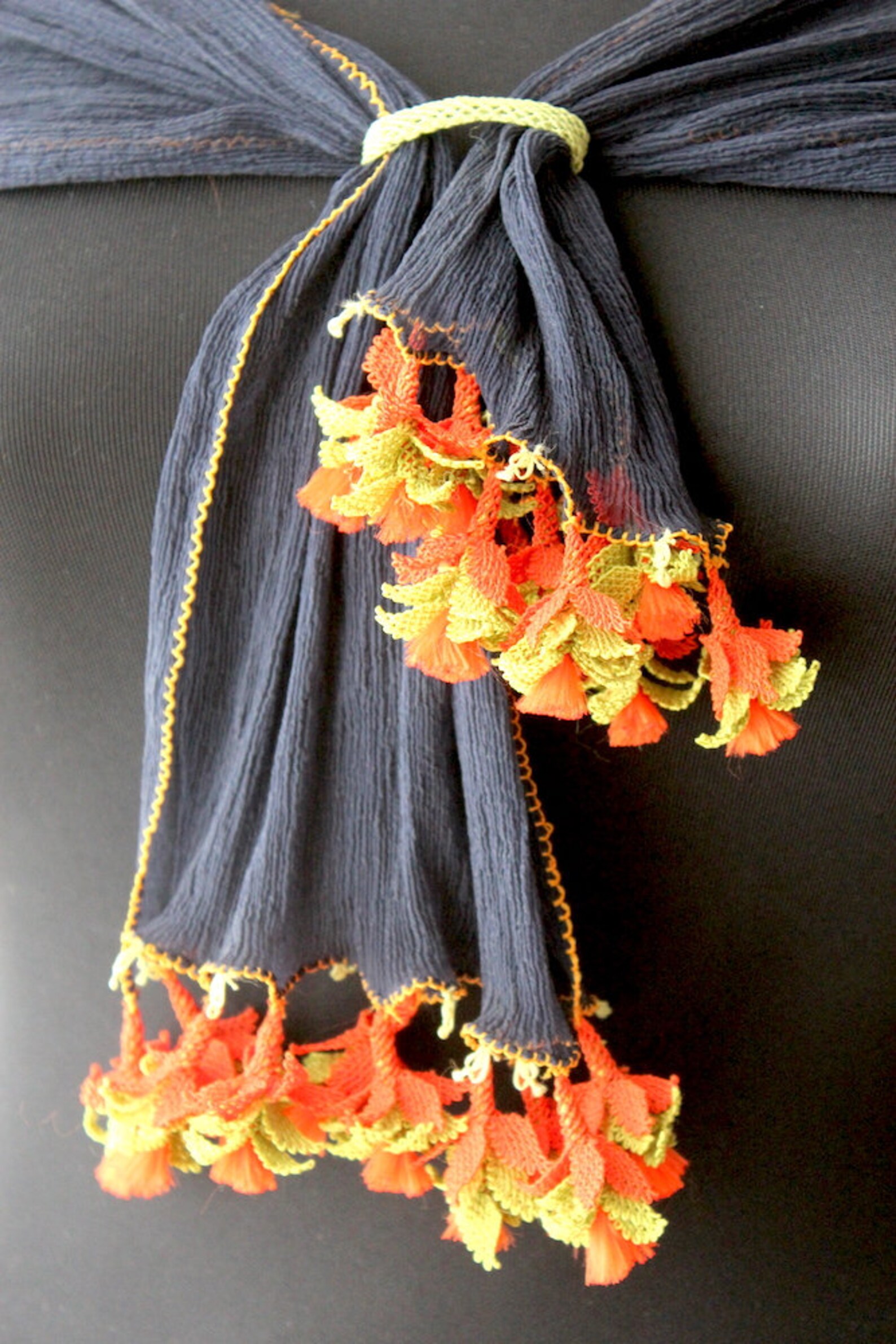 Traditional Oriental Turkish Dark Blue Silk Woman Scarf With Needle ...
