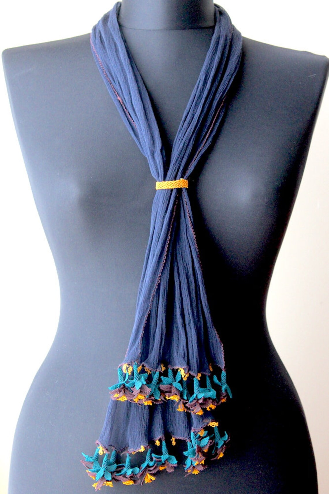 Traditional Oriental Turkish Dark Blue Silk Woman Scarf With Needle ...