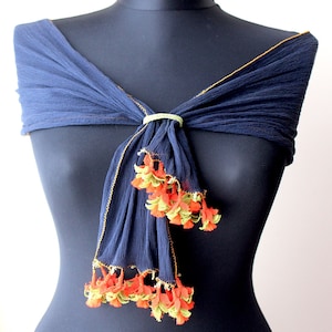 Traditional Oriental Turkish Dark Blue Silk Woman Scarf With Needle ...