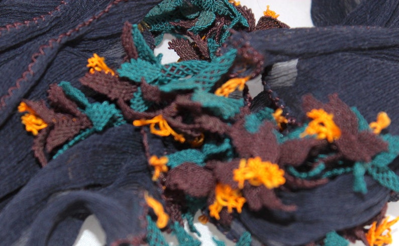 Traditional Oriental Turkish Dark Blue Silk Woman Scarf With Needle ...