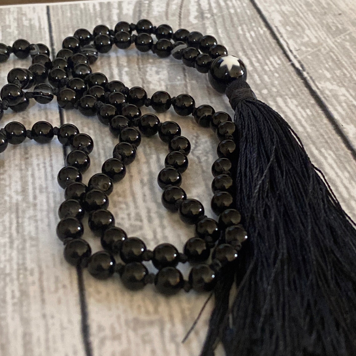 Black Mala, Mala Beads, Tassel Necklace, Hand Knotted Mala, Chakra ...