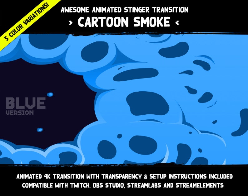 5x Stinger Transition Pack: Cartoon Smoke | Twitch | Streaming | Cute ...